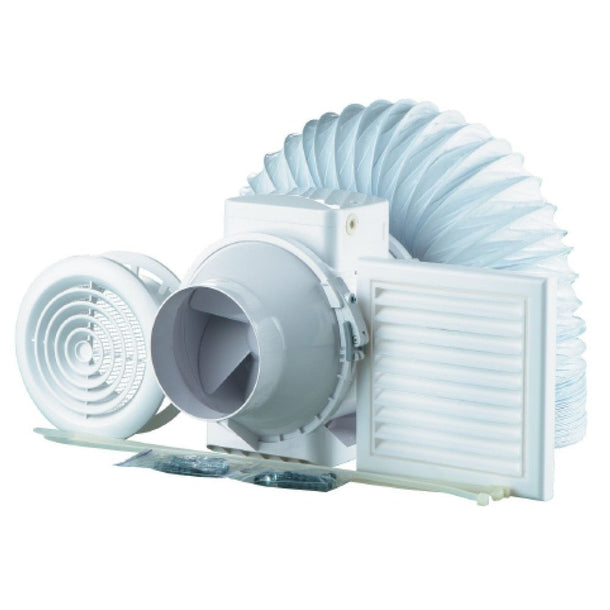 Turbo-E 100mm Timer Shower Fan Extract Kit Duct Vents & Ceiling Diffus ...