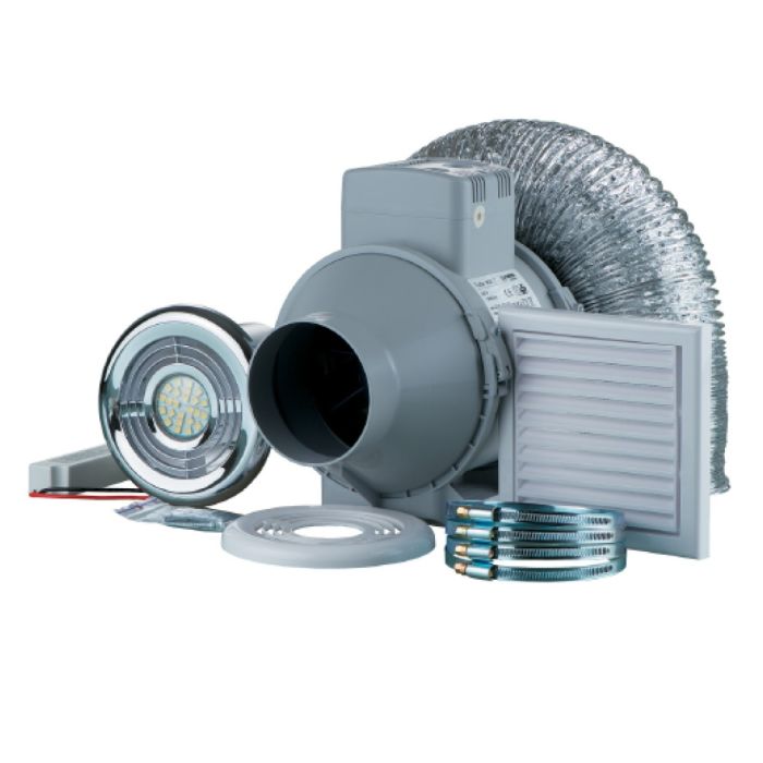Turbo 100mm Timer Shower Bathroom Fan Extractor Kit Duct Vents LED Lig ...